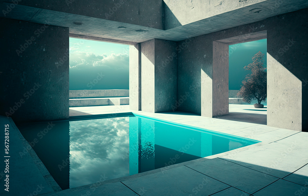 Fictitious futuristic construction. Concrete walls and floors and ...