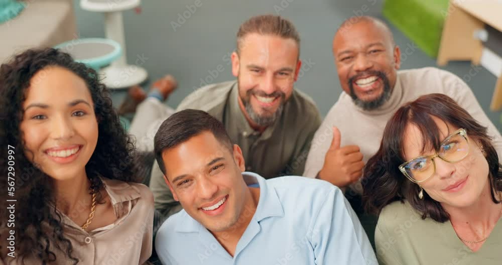 Collaboration, creative and face of happy team having fun together in ...