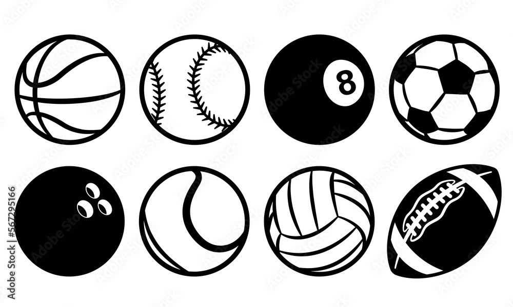 sports balls Icons vector set silhouette graphics. Illustration of ...