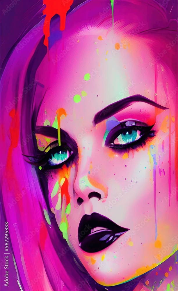 Paint drip impressionist fantasy portrait of the face of a beautiful ...