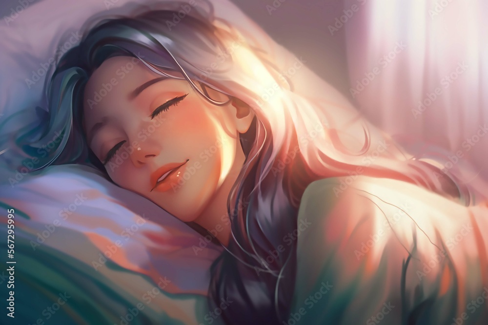 Morning sleeping girl created with generative AI technology Stock ...