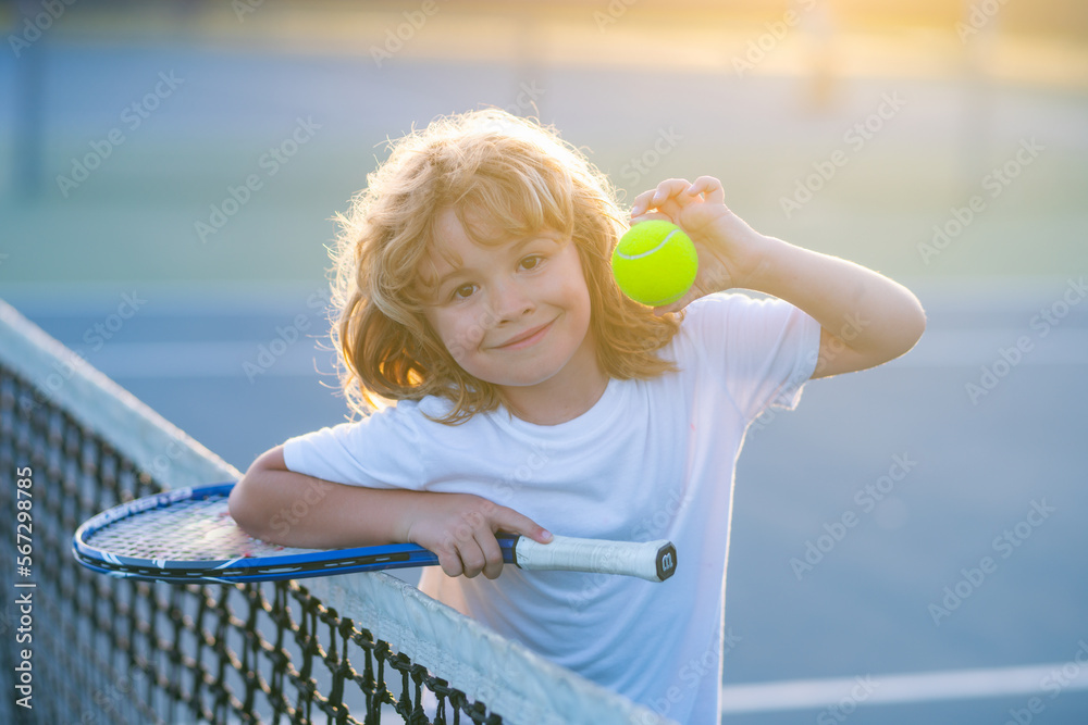 Child playing tennis on outdoor court. Tennis is my favorite play ...
