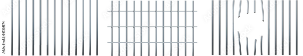 Set of realistic prison metal bars . Iron jail cage. Prison fence jail ...