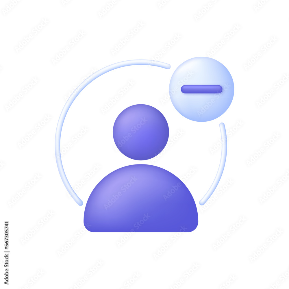 3d User icon and minus mark isolated on white background. Avatar, human ...