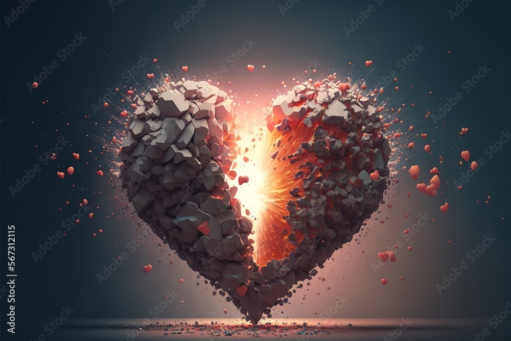 heart split, exploding. broken heart love concept. ai generative ...