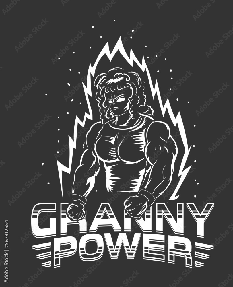 granny power on fire illustration Stock Vector | Adobe Stock