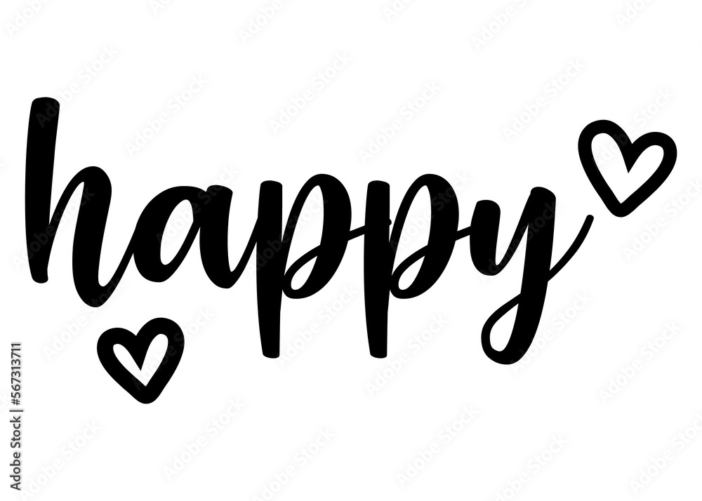 Letras de la palabra happy con silueta de corazones. Texto manuscrito ...