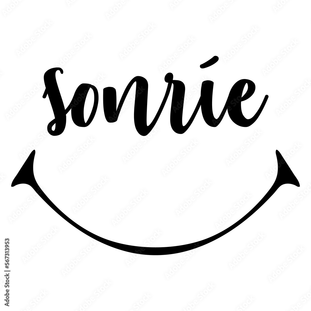 Letras de la palabra sonríe con boca sonriendo. Texto manuscrito sonríe ...