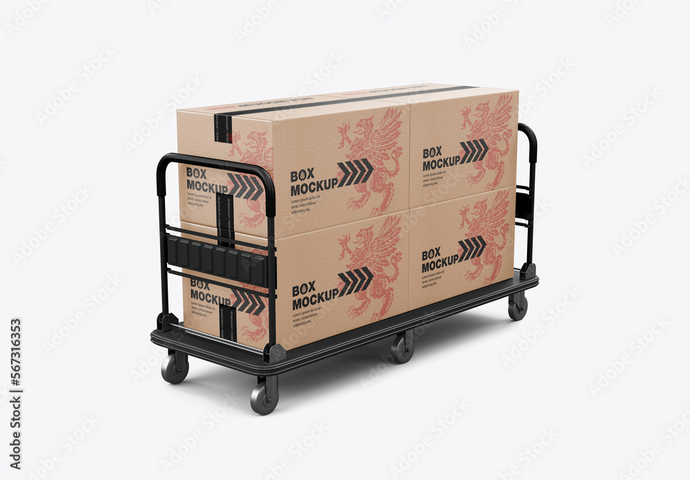 Warehouse Trolley With Boxes Mockup Stock Template | Adobe Stock