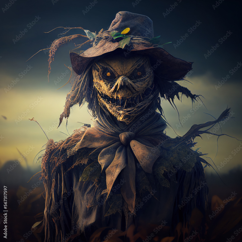 creepy scary scarecrow monster. horror concept. generative ai Stock ...