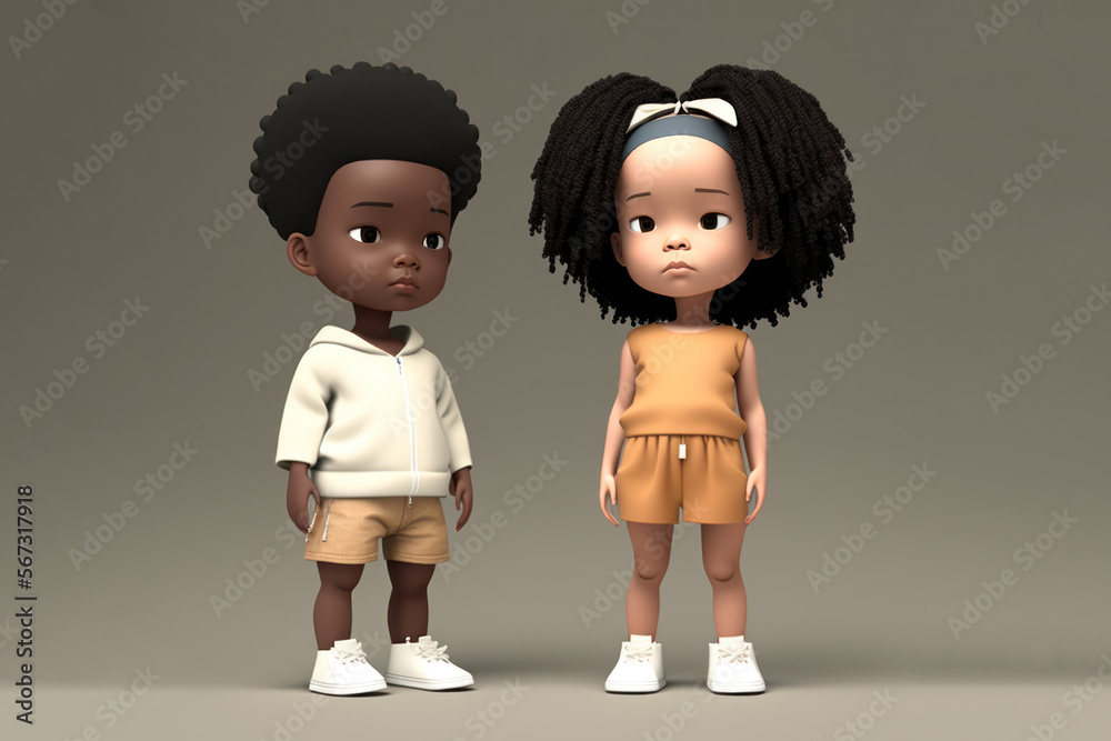 Children diversity. Two kids boy and girl, afro and Asian race standing ...