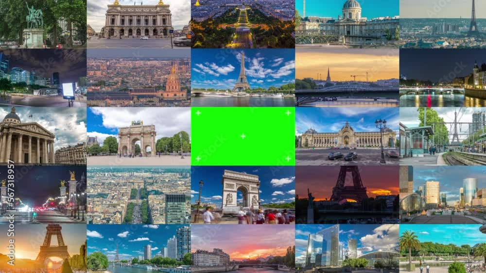 Green Chroma Key Screen Collage of Paris timelapse hyperlapse, France ...