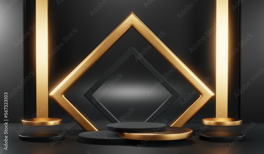 3d render of abstract realistic studio room with Luxury round pedestal ...