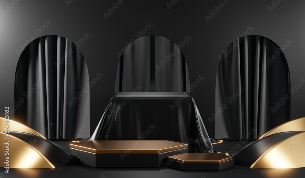 3d render of abstract realistic studio room with Luxury round pedestal ...