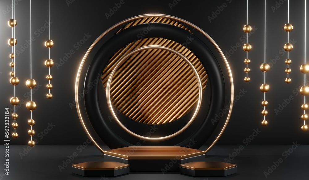 3d render of abstract realistic studio room with Luxury round pedestal ...