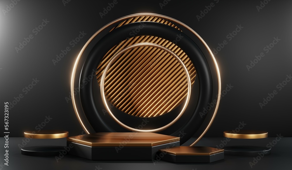 3d render of abstract realistic studio room with Luxury round pedestal ...