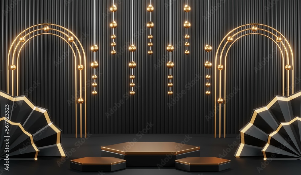 3d render of abstract realistic studio room with Luxury round pedestal ...