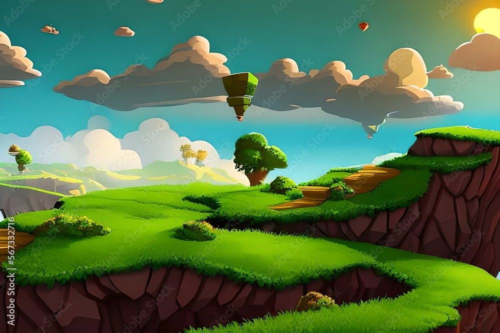 Title: "Beautiful Cartoon Style Game Environment Landscape with Islands ...