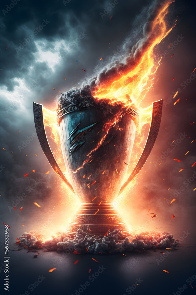 championship trophy, trophy of victory, burning cup, trophy of success ...