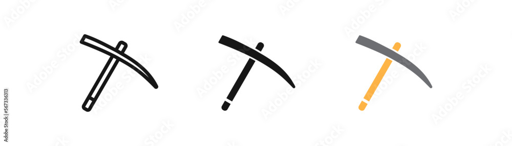 Pick axe icon. Miner symbol. Pickaxe signs. Work tool symbols ...