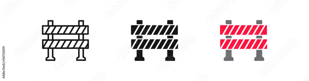 Roadblock icon. Road barrier symbol. Obstacle signs. Work border ...