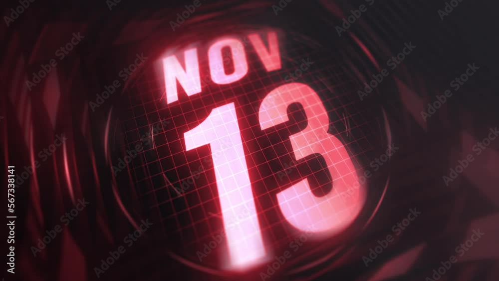 13 November in 3d motion graphic. Infrared calendar in futuristic and ...