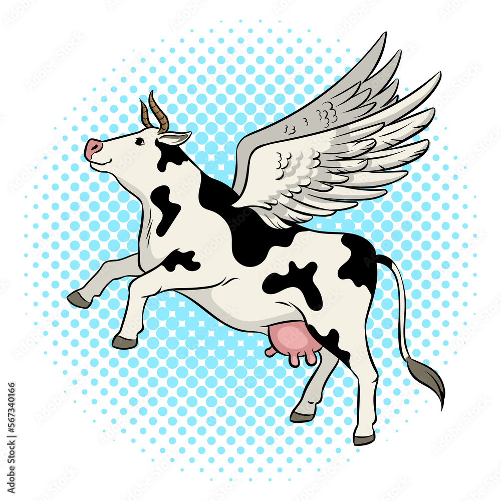 Flying cow farm animal pop art PNG illustration with transparent ...