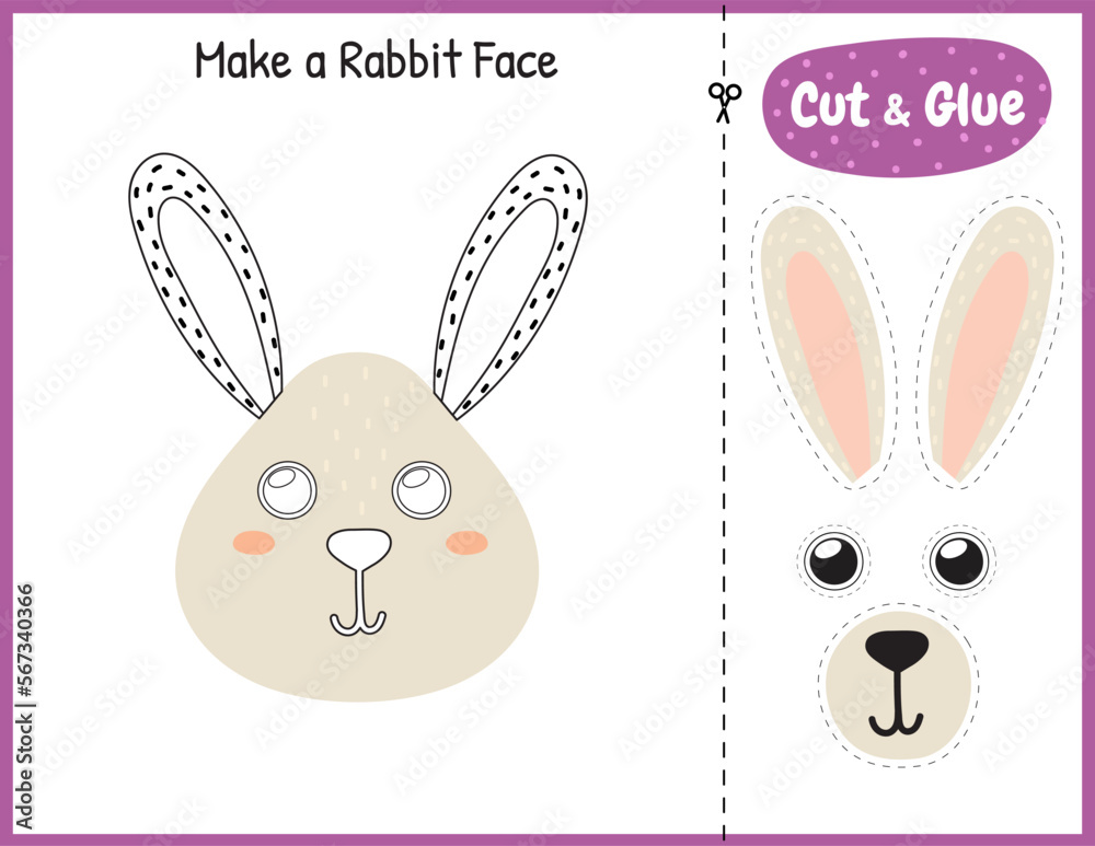 Make a rabbit face funny game for kids. Cut and glue educational ...