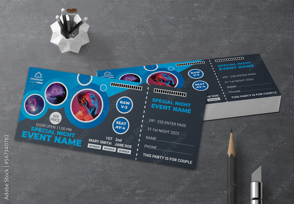 Night Party Event Ticket Design Template Stock Template | Adobe Stock Night Party Event Ticket Design Template Stock Template | Adobe Stock