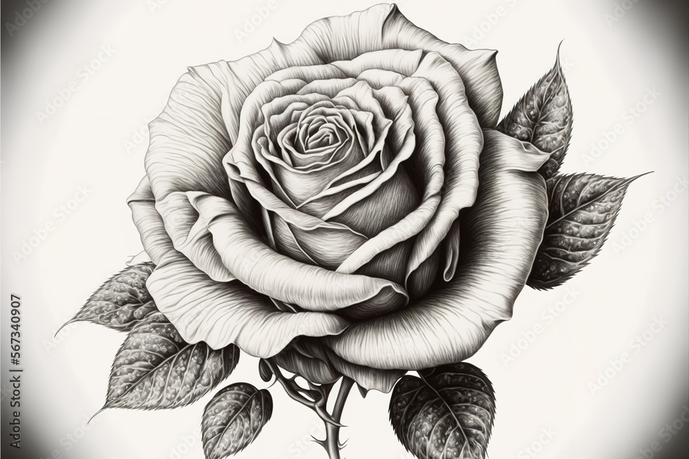 Line drawing of a beautiful rose flower detail Generative AI Stock ...