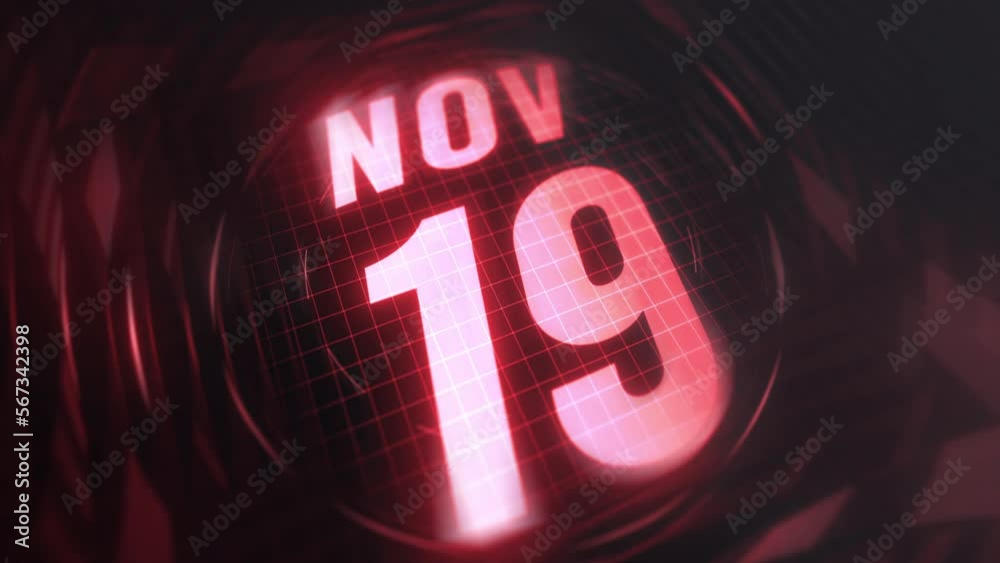 19 November in 3d motion graphic. Infrared calendar in futuristic and ...