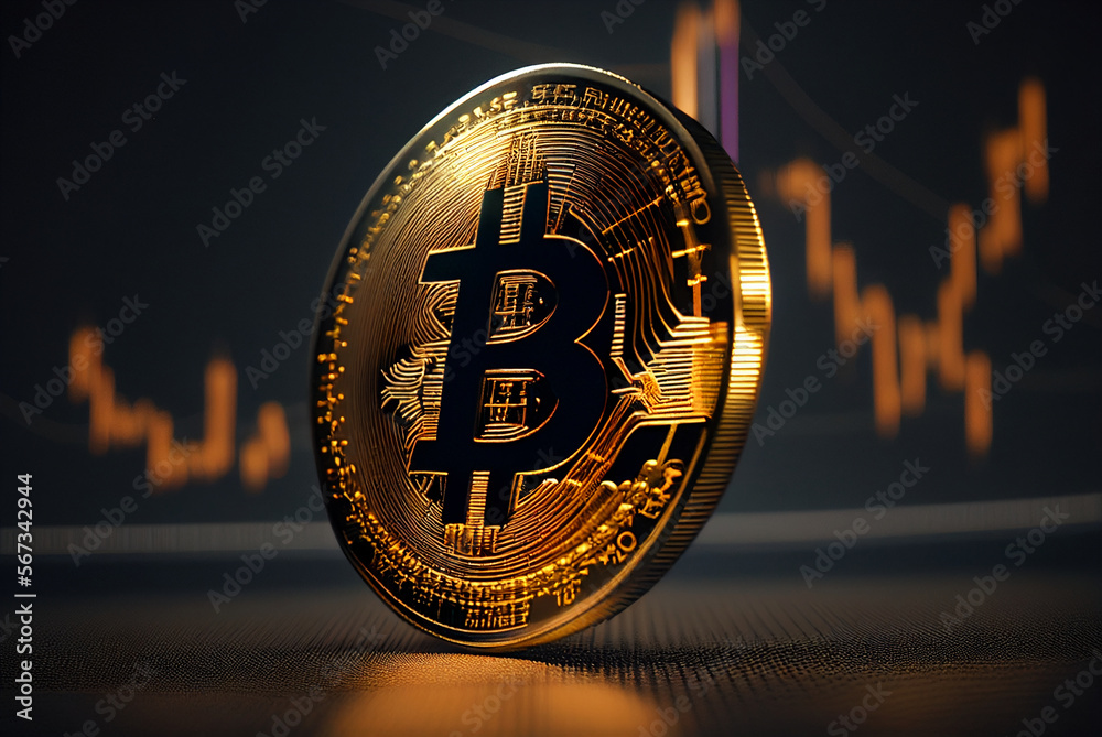 Bitcoins and New Virtual money concept.Gold bitcoins with Candle stick ...