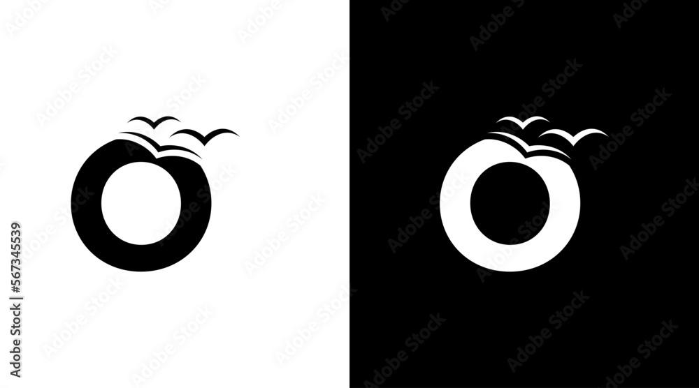 O vector logo with bird letter initial black and white icon ...