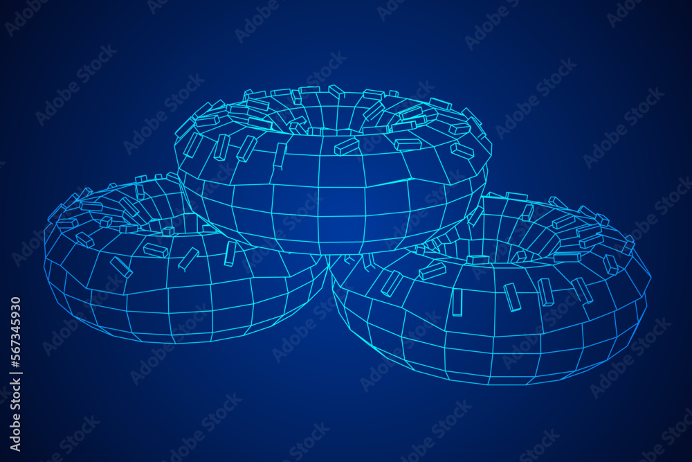 Donut with glaze and powder. Simple modern design. Wireframe low poly ...
