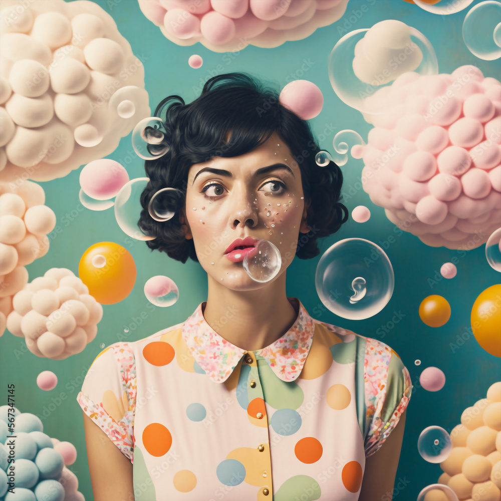 generative ai illustration of a young girl dreamer in a surreal ...