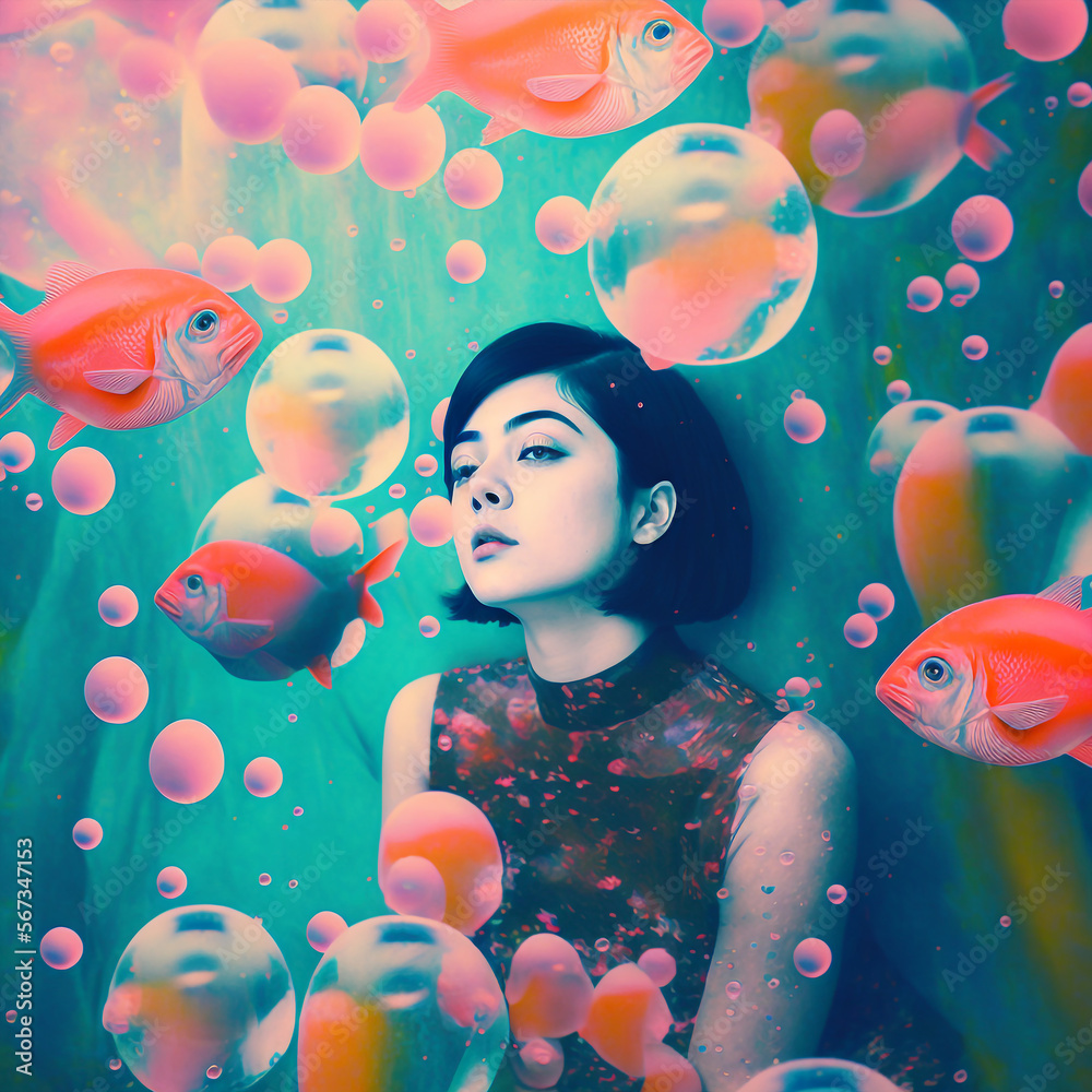 Generative Ai Illustration Of A Young Girl Dreamer In A Surreal Background Stock Illustration