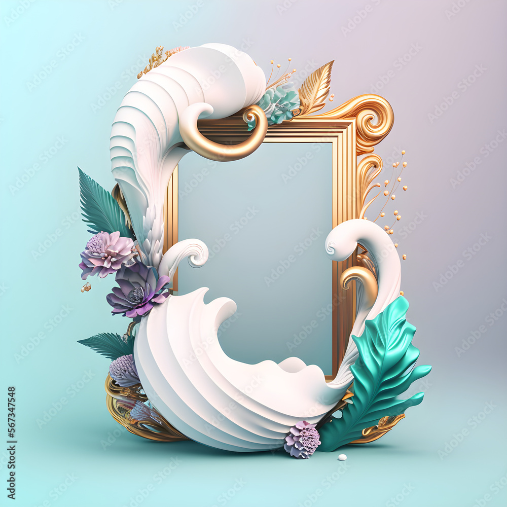 Surrealist Gold Mermaid Frame with Purple Teal Gradient Background ...