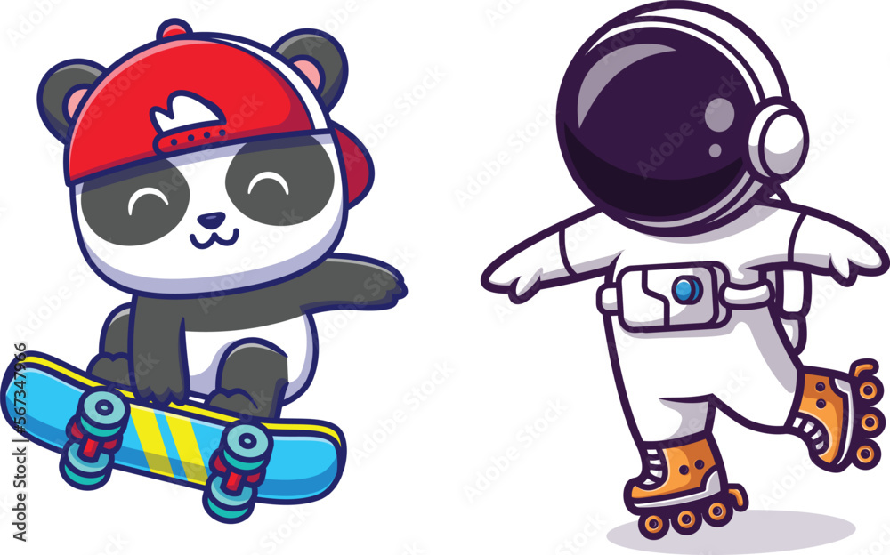 Cute panda playing skateboard cartoon vector icon illustration. animal ...