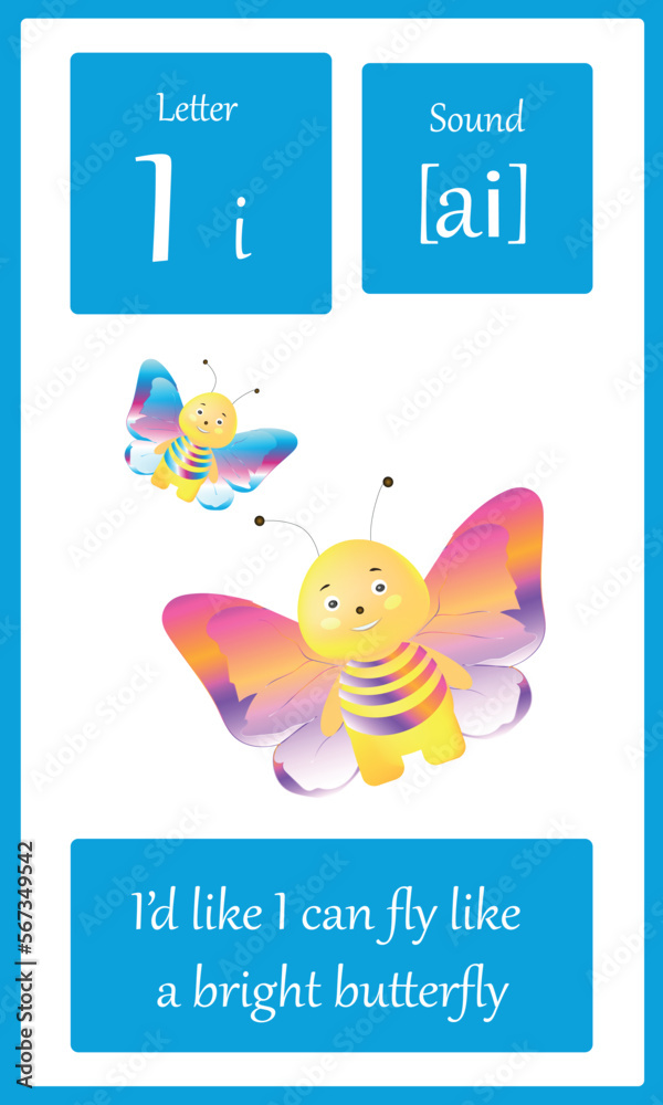 Colorful alphabet letter I. Phonics flashcard with sound. Letter I for ...