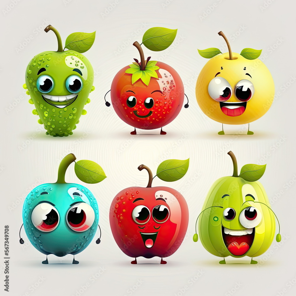 cartoon characters of fruit, happy and smile, cute fruit monsters ...