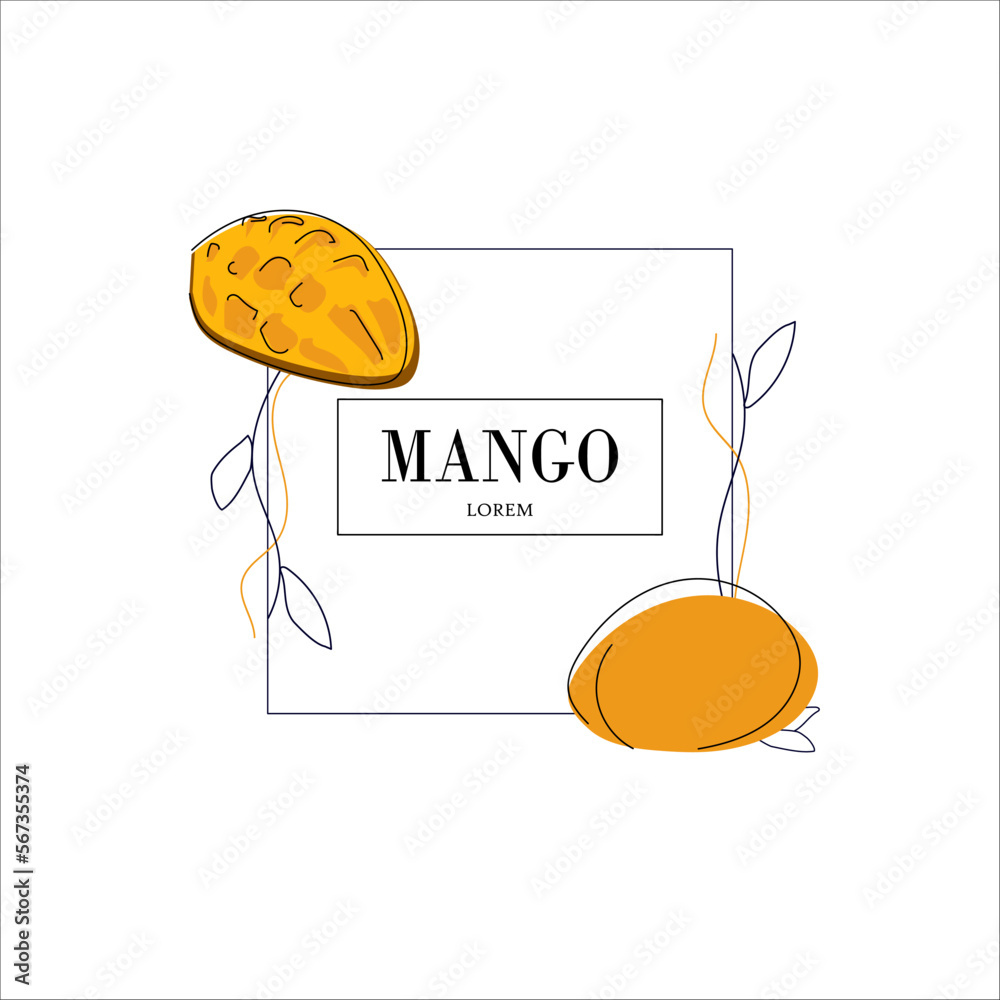 Simple isolated fruit packaging design, mango flavored. Juicy line ...
