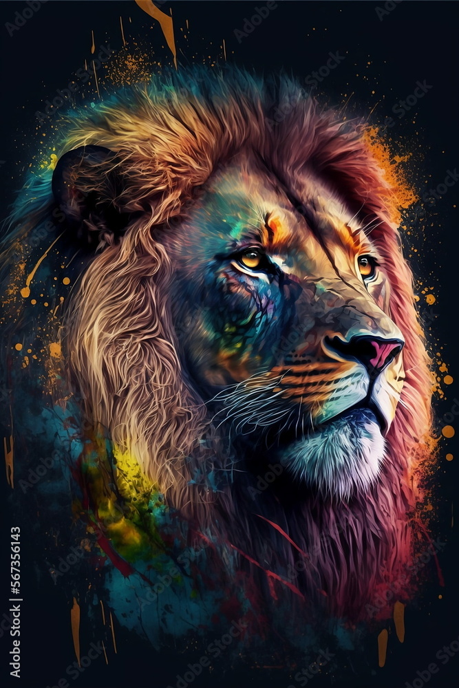 the painting of the big lioness king of the jungle the big lion that ...