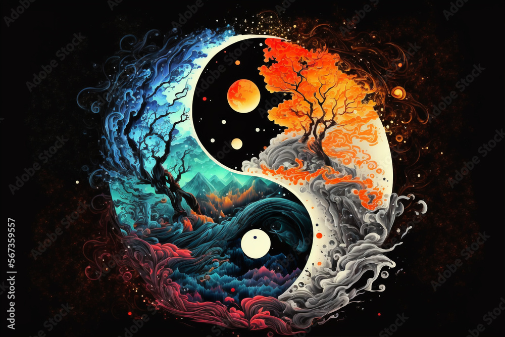 The Ying Yang in Motion: A Visual Exploration of self - Digital Art, unique illustration concept ...