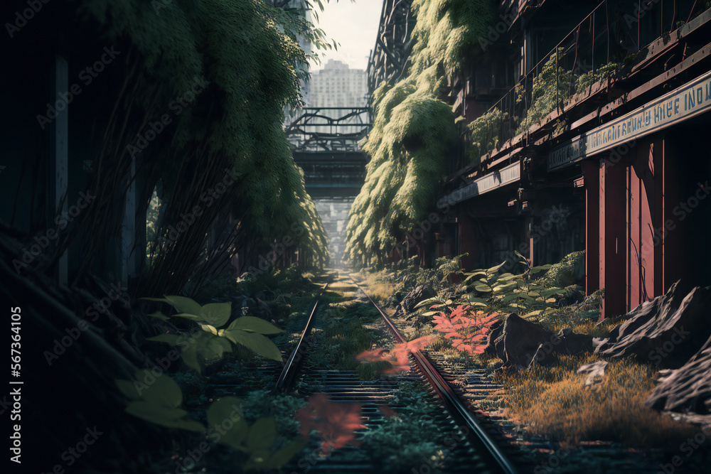 Abandoned Tokyo City in the future. Empty roads and a dystopian ...