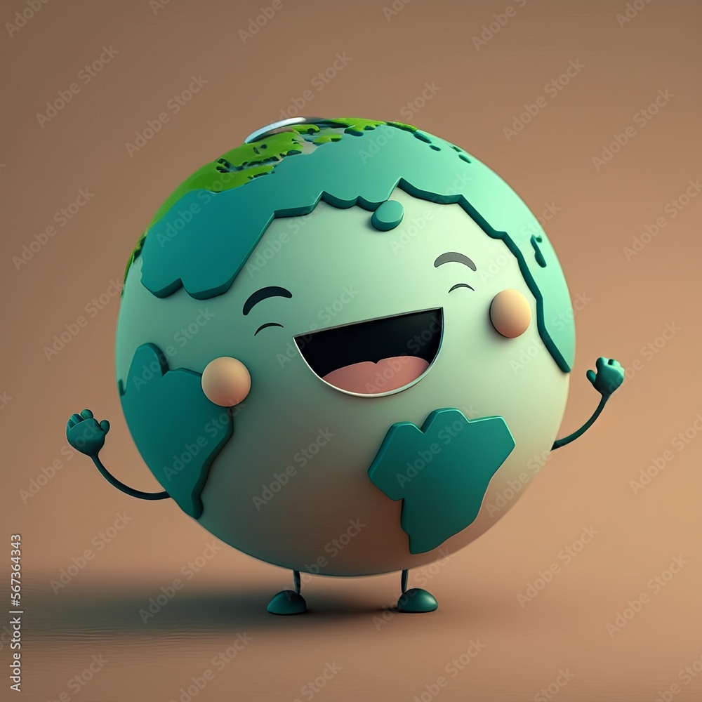 Cute 3D Earth Globe Cartoon Character Stock Illustration | Adobe Stock