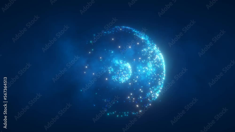 Vídeo do Stock: Abstract round blue particle sphere glowing energy ...