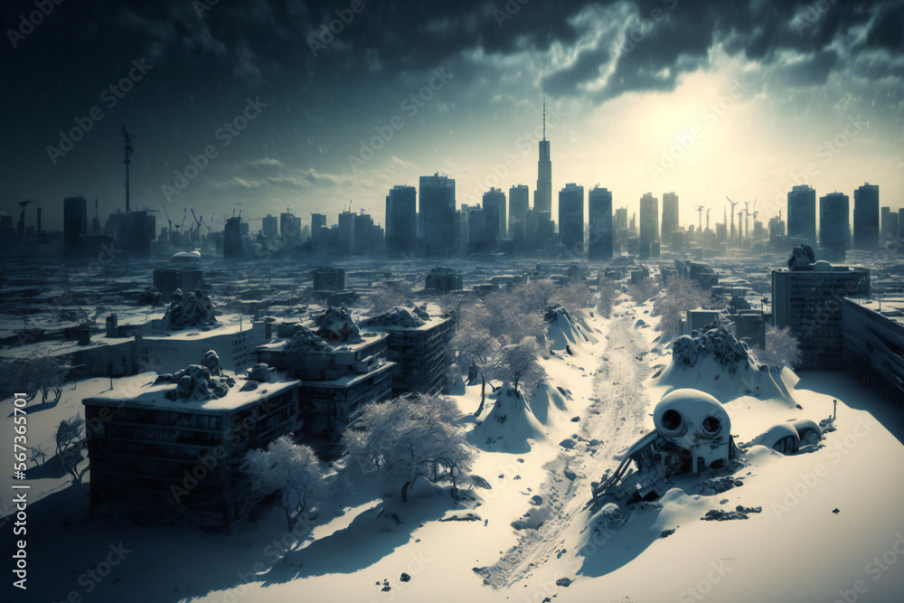 Abandoned Tokyo City in the future. Empty roads and a dystopian ...