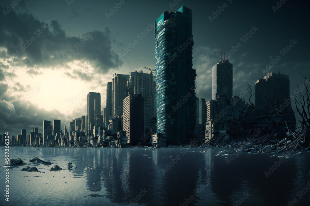 Abandoned Tokyo City in the future. Empty roads and a dystopian ...