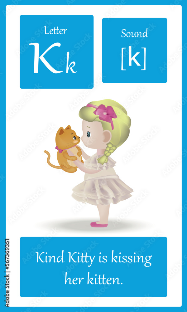 Colorful alphabet letter K. Phonics flashcard with sound. Letter K for ...