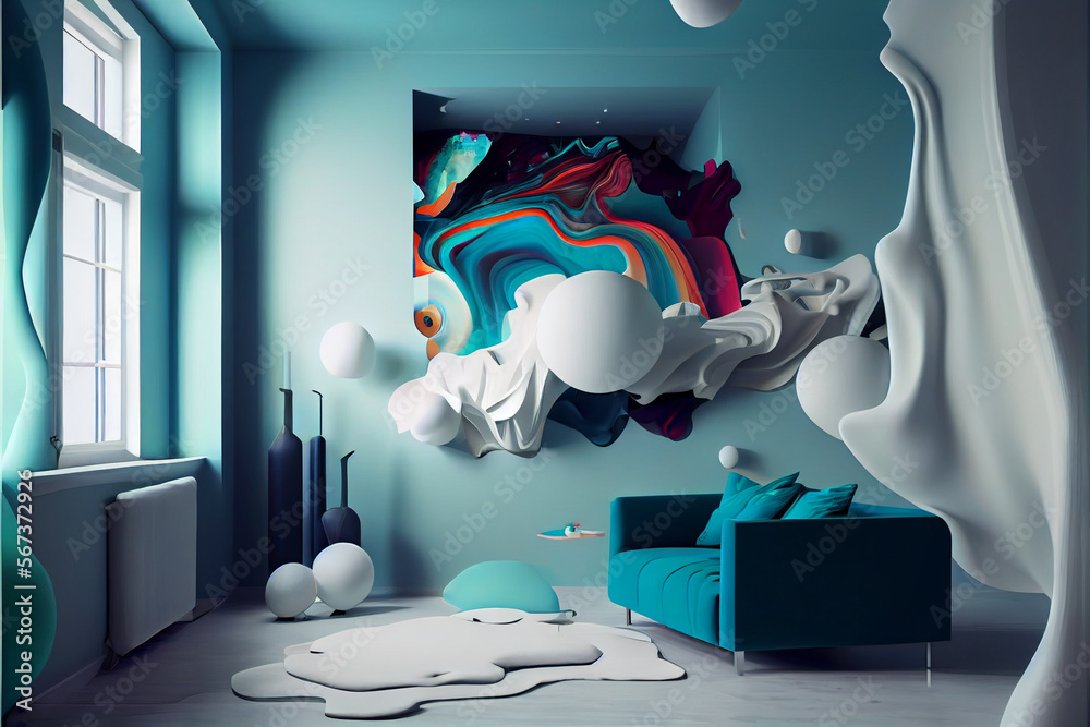 Beautiful abstract surreal room concept, contemporary colors and mood ...